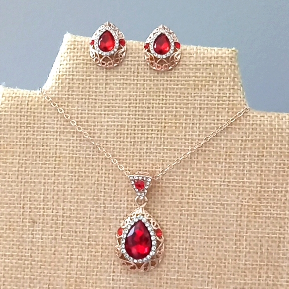 Jewelry | New Rose Gold Red Jewelry Set | Poshmark